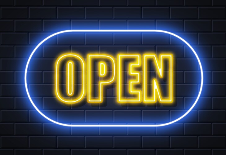 Neon alphabet retro letters on brick wall Vector Image