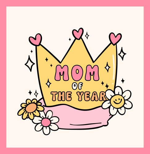 Retro groovy mothers day cape super mom doodle Vector Image