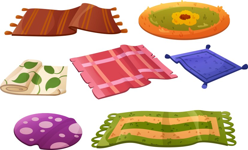 Cartoon set of colorful carpets isolated on white Vector Image
