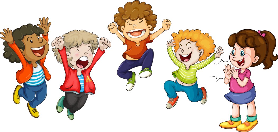 Jumping kids cartoon children playing and jump Vector Image