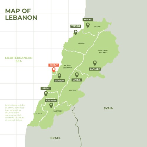 Flat design lebanon map Royalty Free Vector Image