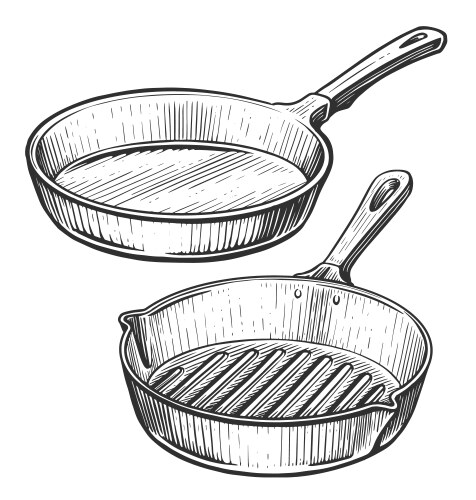 Cooking pan with handles and cap monochrome sketch
