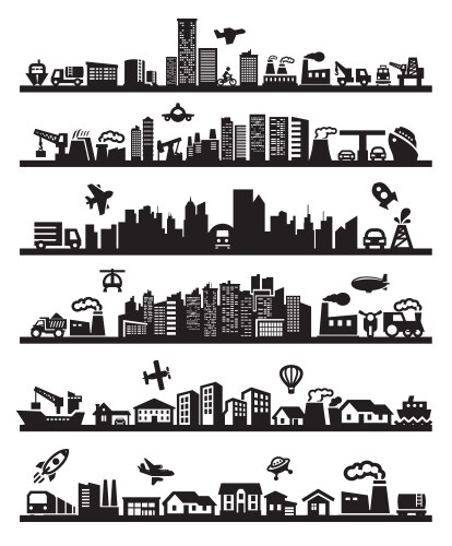 City town icons set signs and symbols Royalty Free Vector