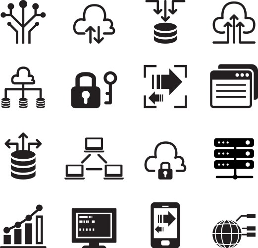 Big data cloud computing icons Royalty Free Vector Image