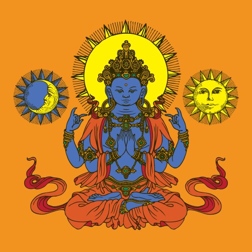 Hand drawn krishna meditating in lotus pose Vector Image