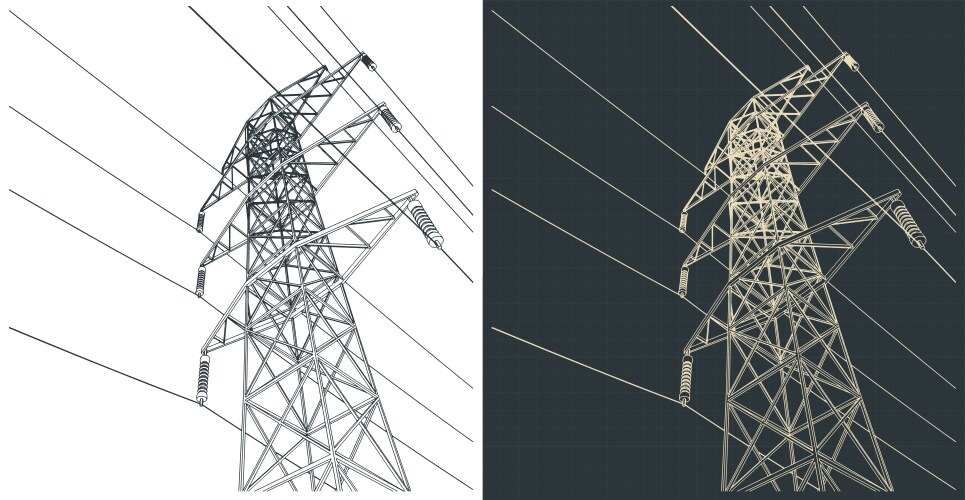 Technical drawings of high voltage electric pole Vector Image
