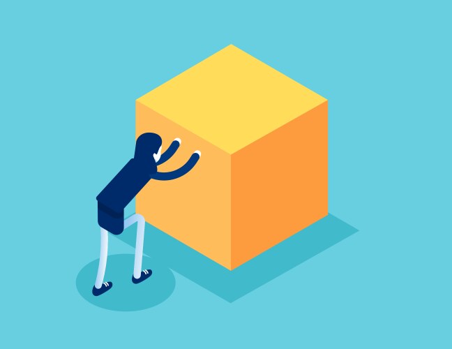 Man push big gift box Royalty Free Vector Image