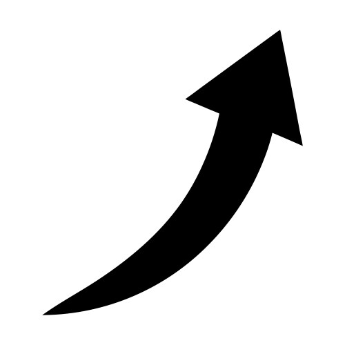 Black curved arrow pointing upward to the right Vector Image