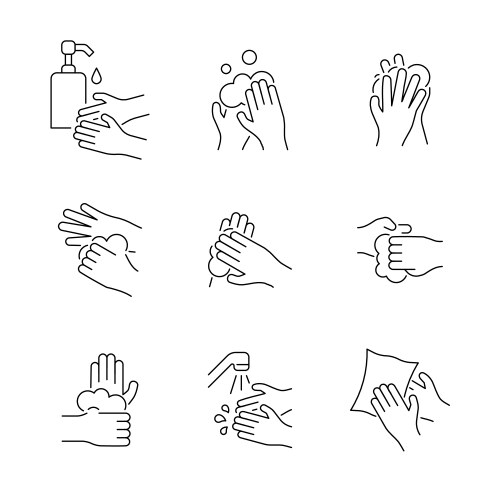 Hand washing flat line icon set Royalty Free Vector Image