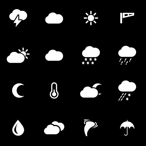 White weather icons with black background set Vector Image