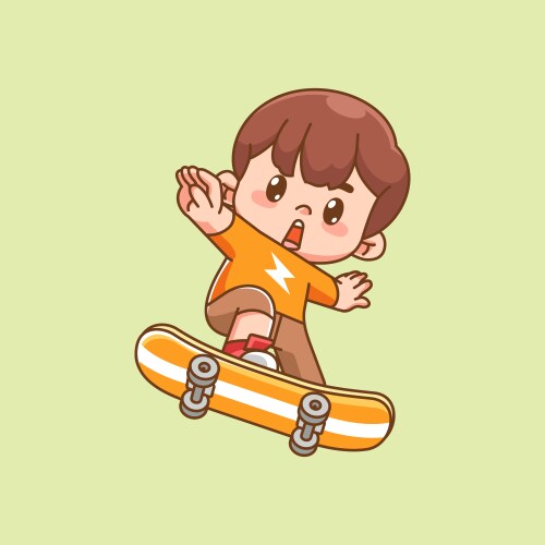 Cute boy playing skateboard jump kawaii chibi Vector Image