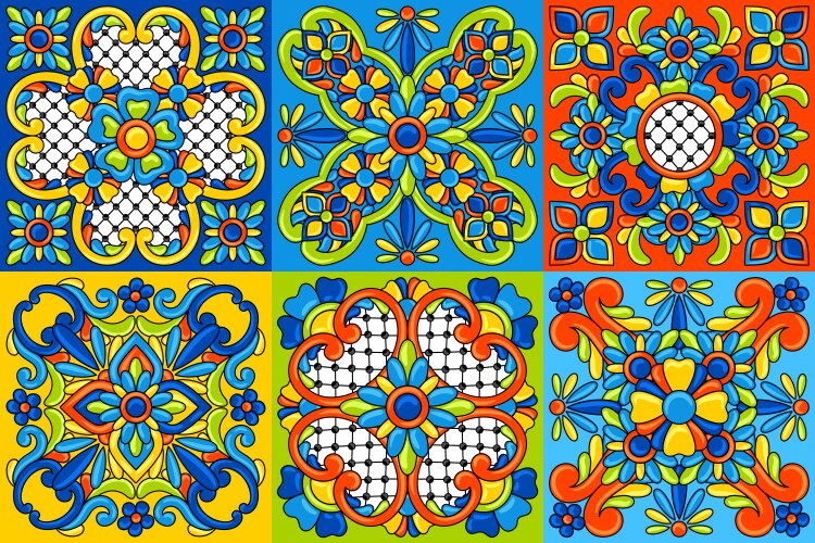 Mexican tiles seamless pattern - big set Vector Image