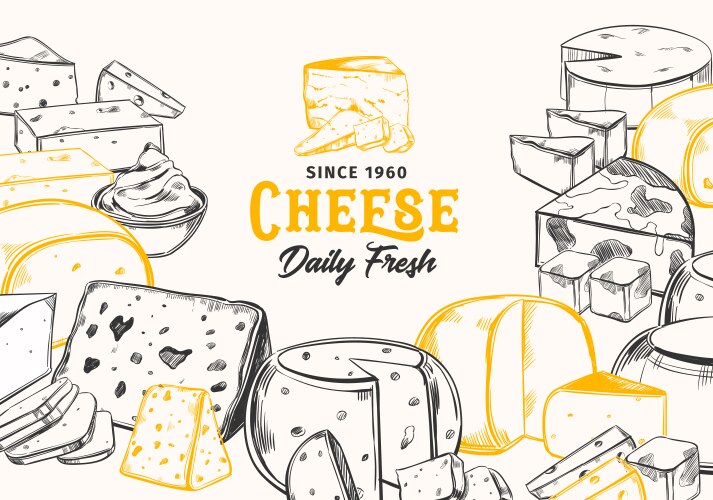 Drawing cheese sketch ingredients vintage dairy Vector Image