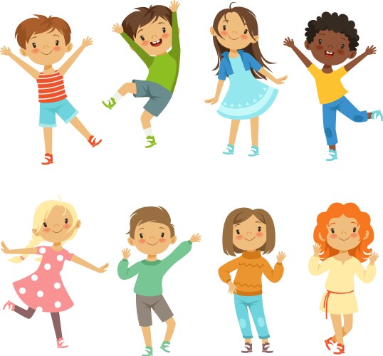 Jumping children cute surprised playing crazy Vector Image