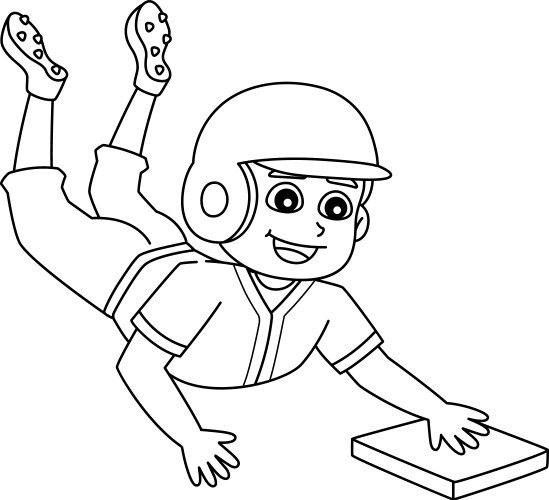 Baseball player sliding isolated coloring page Vector Image