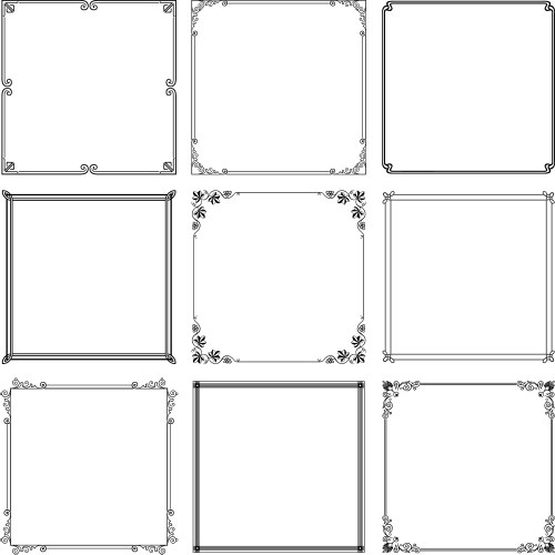 Collection of simple square frame with elements Vector Image
