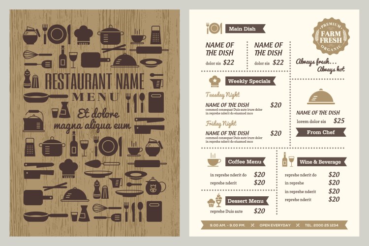 Restaurant placemat menu design template layout Vector Image