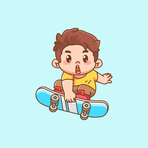 Cute boy playing skateboard jump kawaii chibi Vector Image