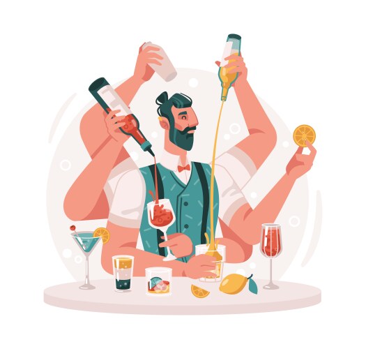 Male bartender pouring a cocktail Royalty Free Vector Image