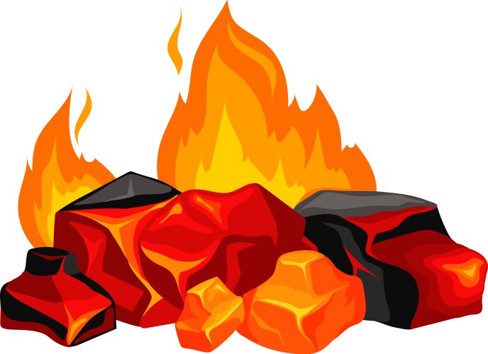 Hot smoldering coal cartoon icon burning charcoal Vector Image