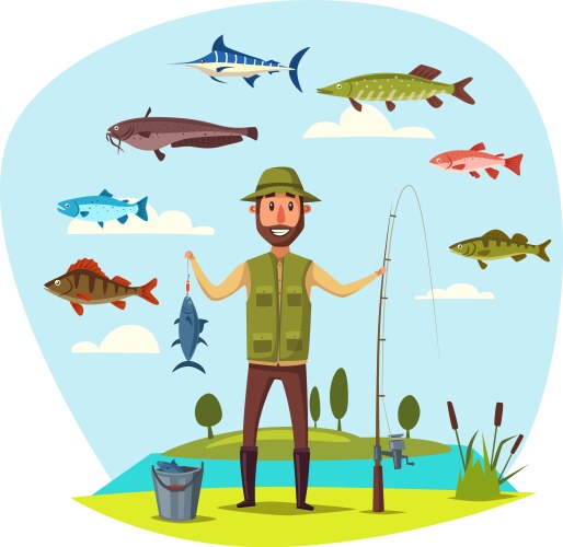 Fisherman holding up his catch Royalty Free Vector Image