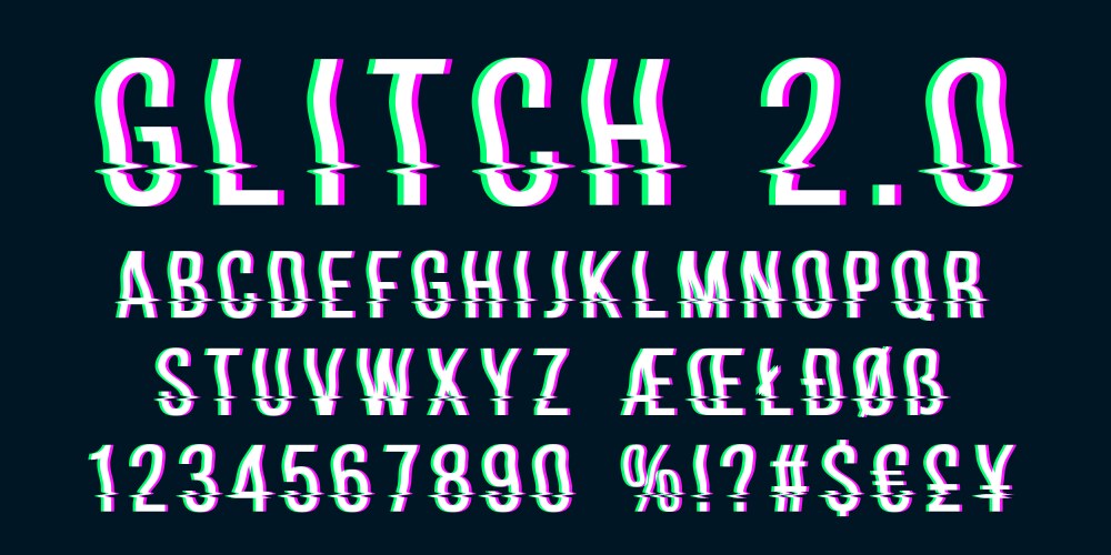 Glitch alphabet font with distortion effect Vector Image
