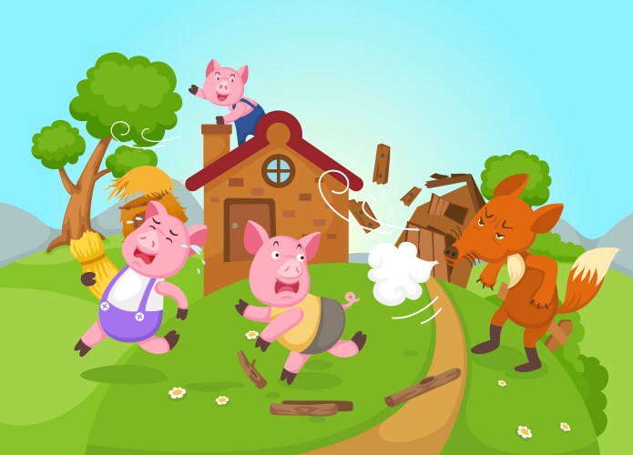Cartoon mother pig with three little pigs Vector Image