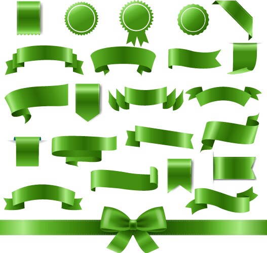 Ribbons set design in green flat ribbon banners Vector Image