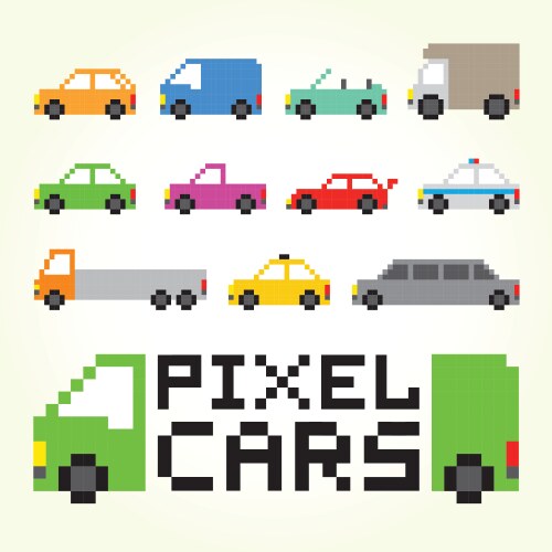 Pixel art style racing cars set Royalty Free Vector Image