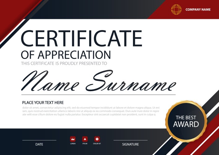 Stylish red geometric modern certificate template Vector Image