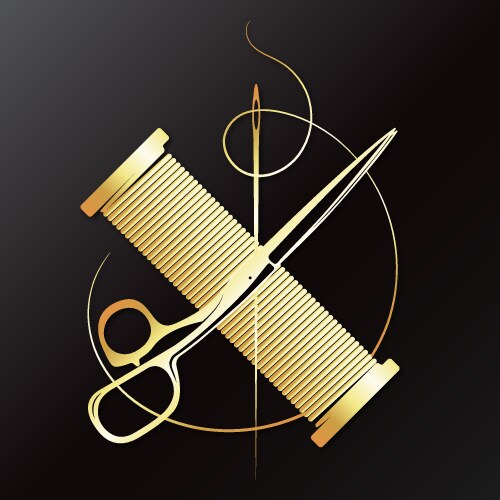 Sewing needle with gold thread embroidery Vector Image