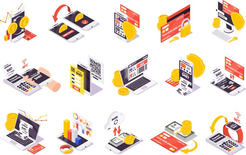 Bank isometric set Royalty Free Vector Image - VectorStock