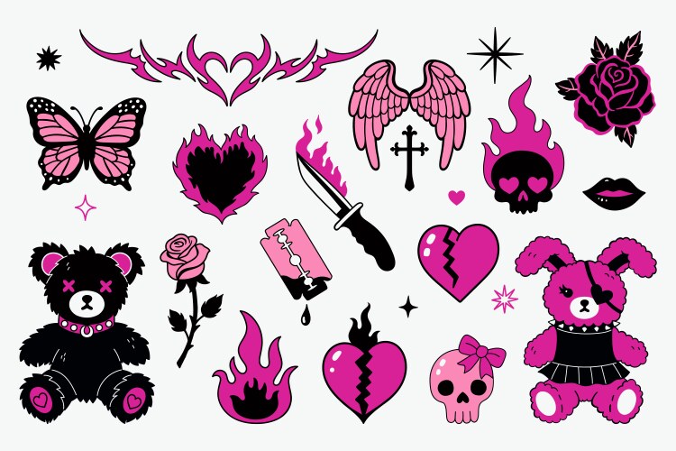 Y2k emo gothic style pattern in 1990s 2000s Vector Image