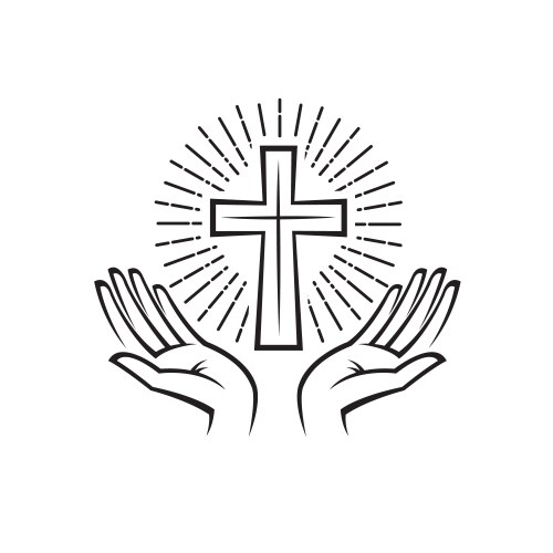 Outline drawing catholic cross with rays Vector Image