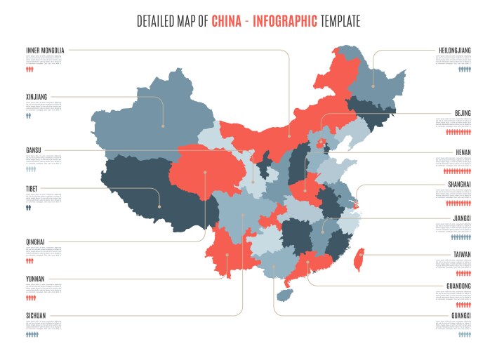Colorful china political map with selectable Vector Image
