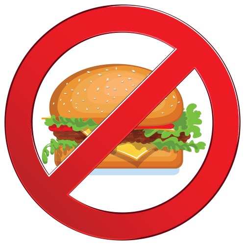 No fast food prohibition sign label Royalty Free Vector