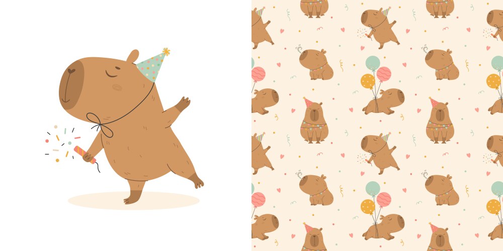 Funny cupid capybara bow and arrow pattern Vector Image