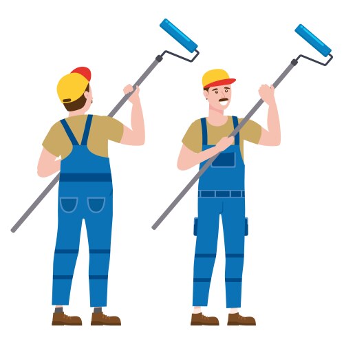 Construction worker building timber frame Vector Image