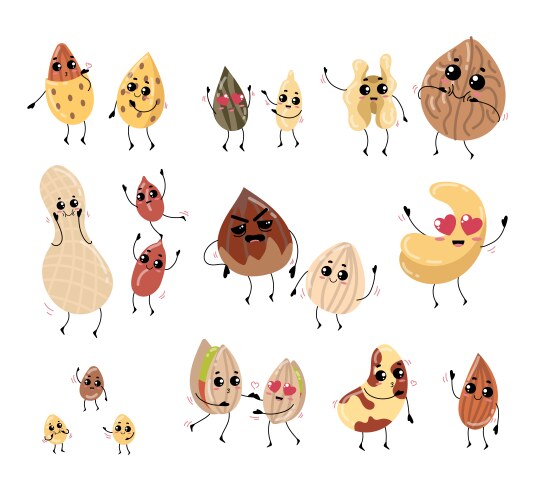 Cartoon isolated funny nuts characters Royalty Free Vector