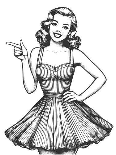 Smiling retro woman pointing forward Royalty Free Vector