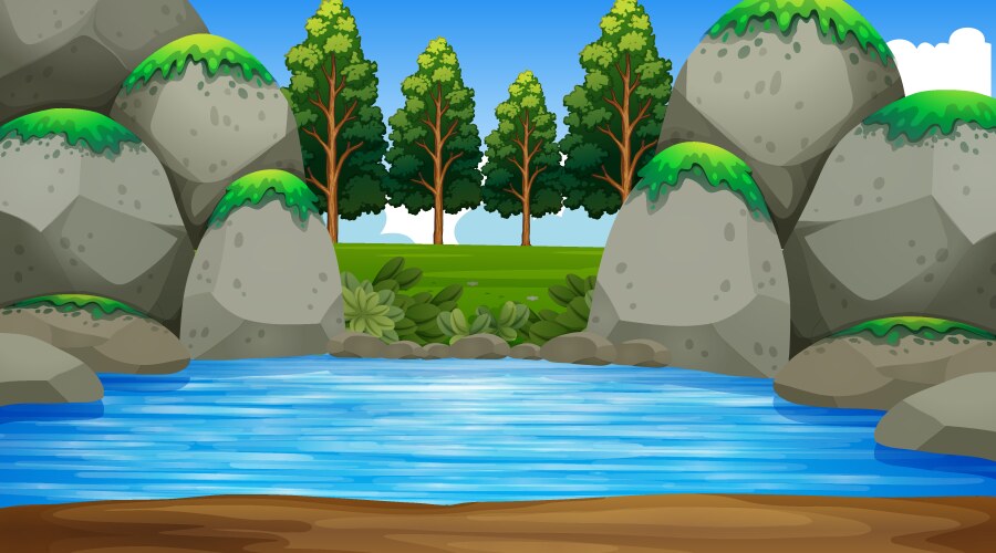 Outdoor lake nature scene Royalty Free Vector Image