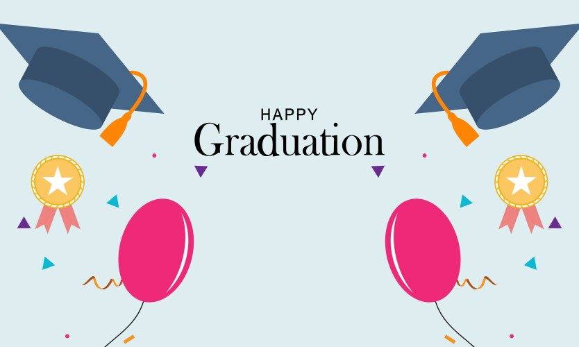 Graduation banner with cartoon Royalty Free Vector Image