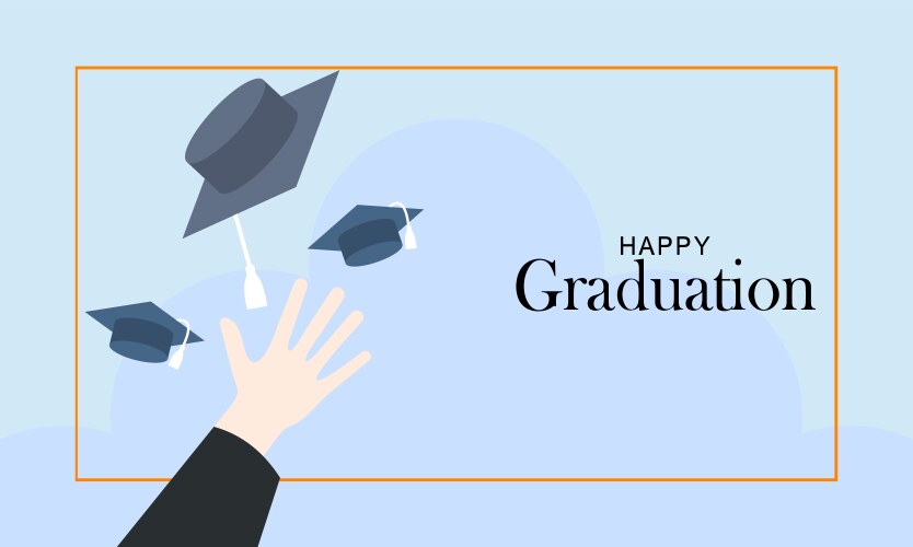 Graduation banner with cartoon Royalty Free Vector Image