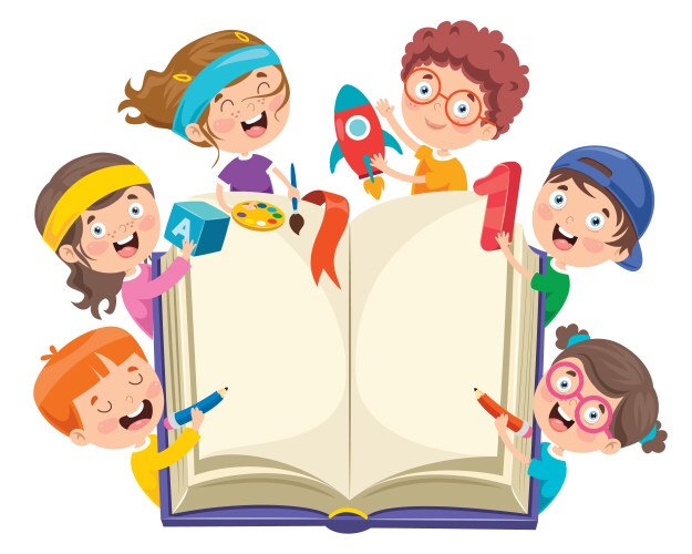 Kids jumping on book Royalty Free Vector Image