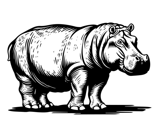 Black and white engrave isolated hippo Royalty Free Vector