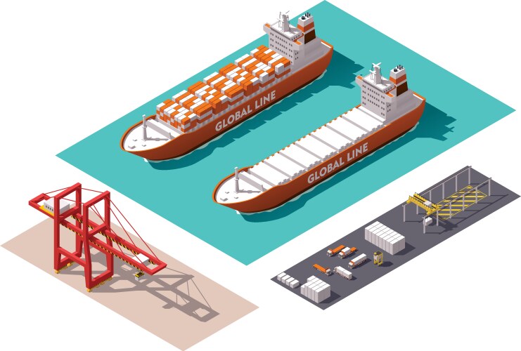 Cargo port isometric composition Royalty Free Vector Image