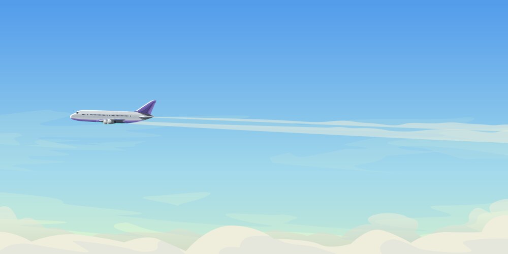 Modern commercial airplane side view above clouds Vector Image