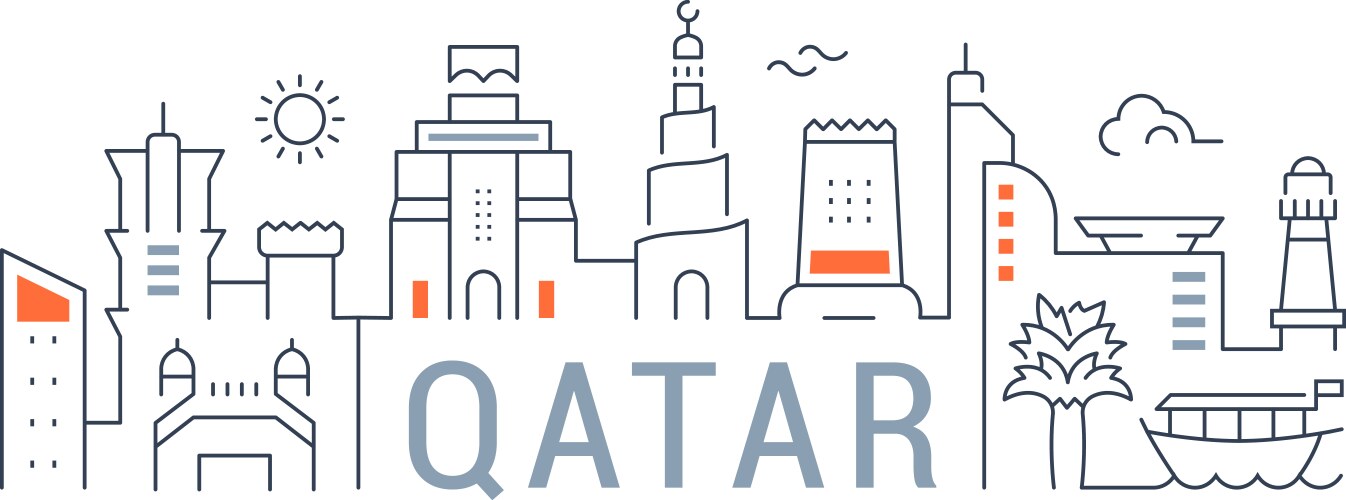 Linear qatar with icons Royalty Free Vector Image