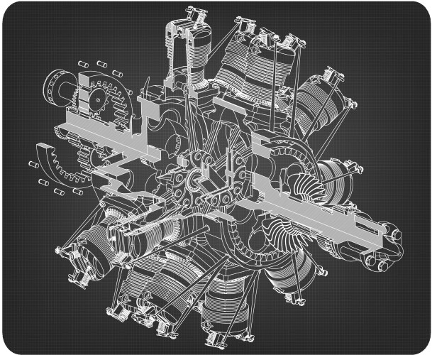 Radial engine blueprints Royalty Free Vector Image