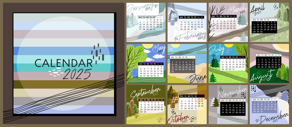 Calendar 2025 colorful monthly Royalty Free Vector Image